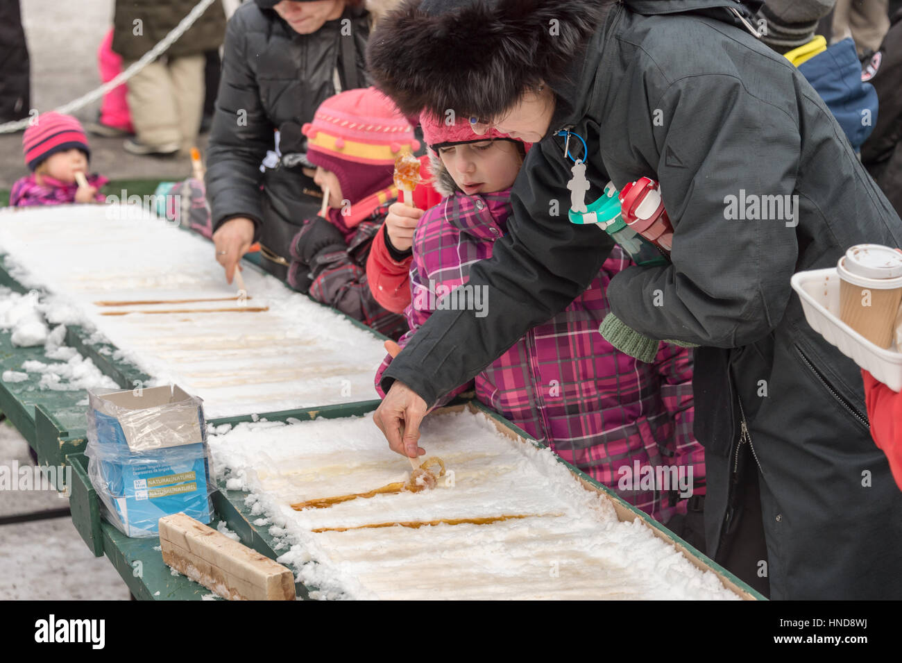 Maple taffy on snow at the sugar shack, in Montreal, Canada (2017 Stock ...