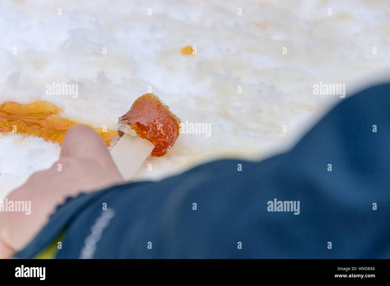 Maple taffy on snow at the sugar shack, in Montreal, Canada (2017 Stock ...