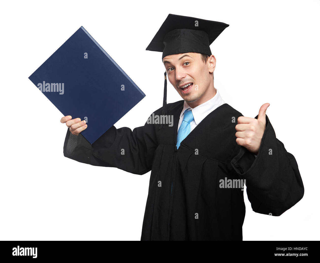 Graduated student man with diploma isolated on white background Stock ...