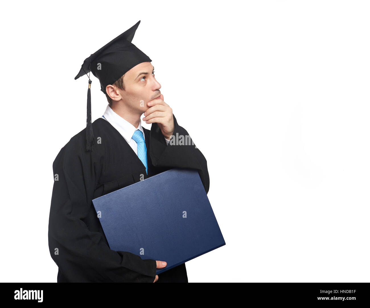 Choosing job graduated student. Thinking student isolated on white ...