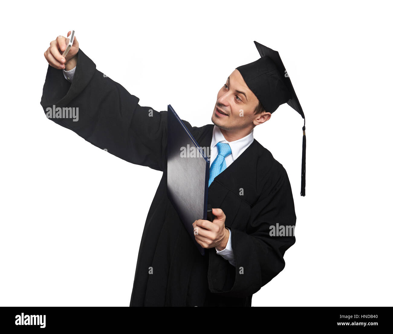 graduate student take selfie isolated on white background Stock Photo ...