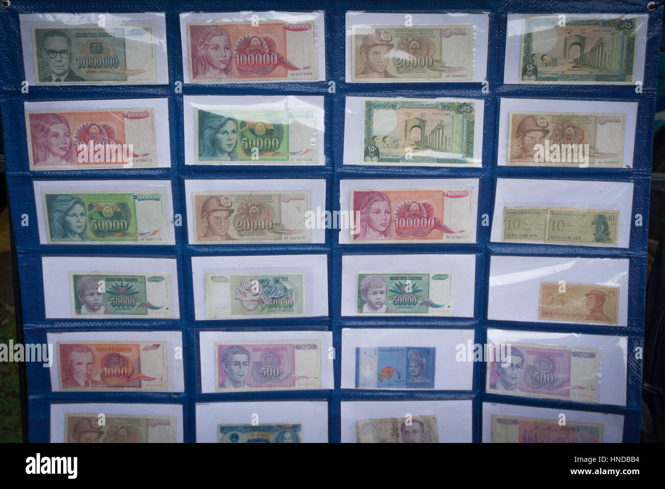 Collection of Indonesia's paper money displayed in a museum photo taken ...