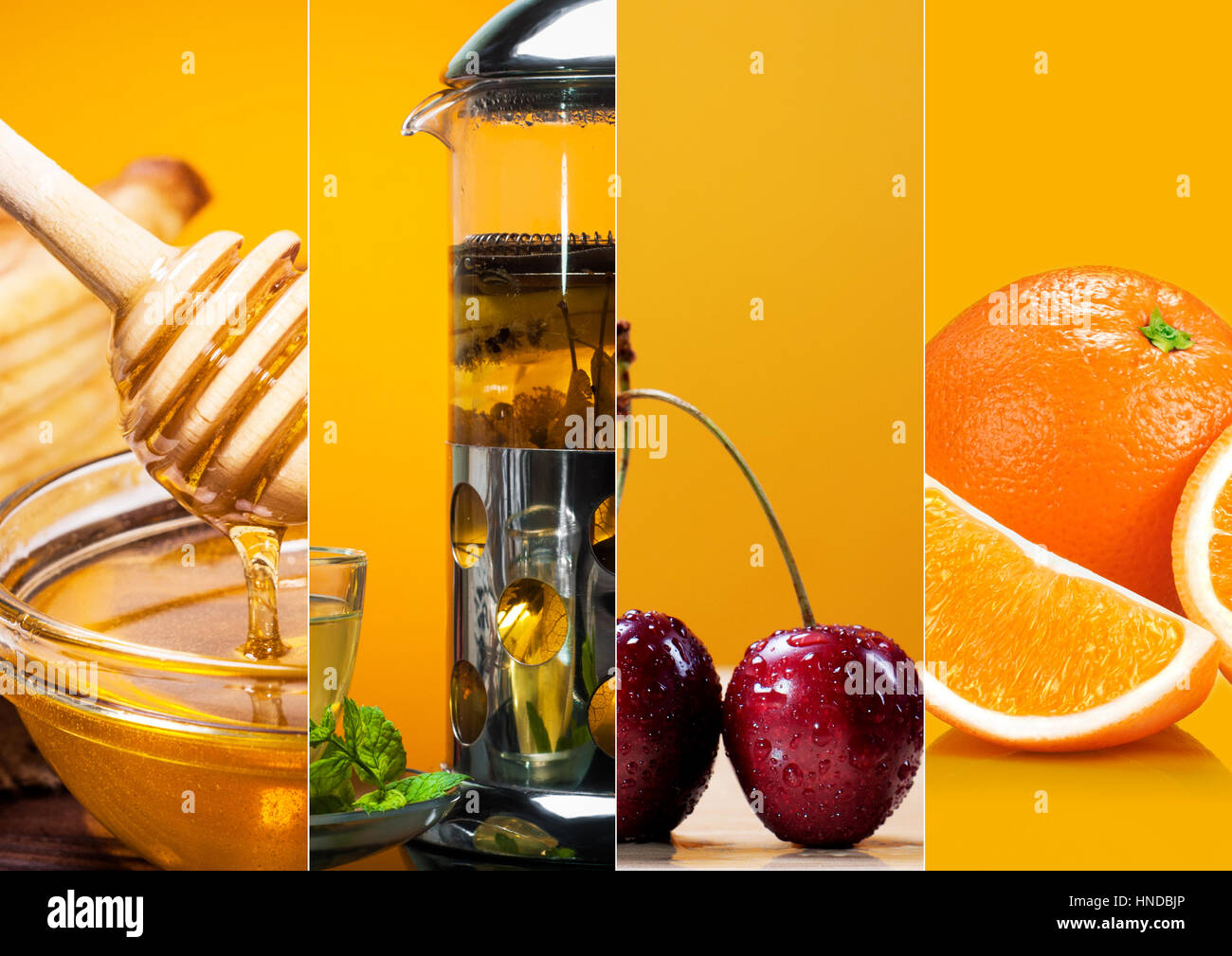 collection of fresh fruits tea and honey Stock Photo - Alamy