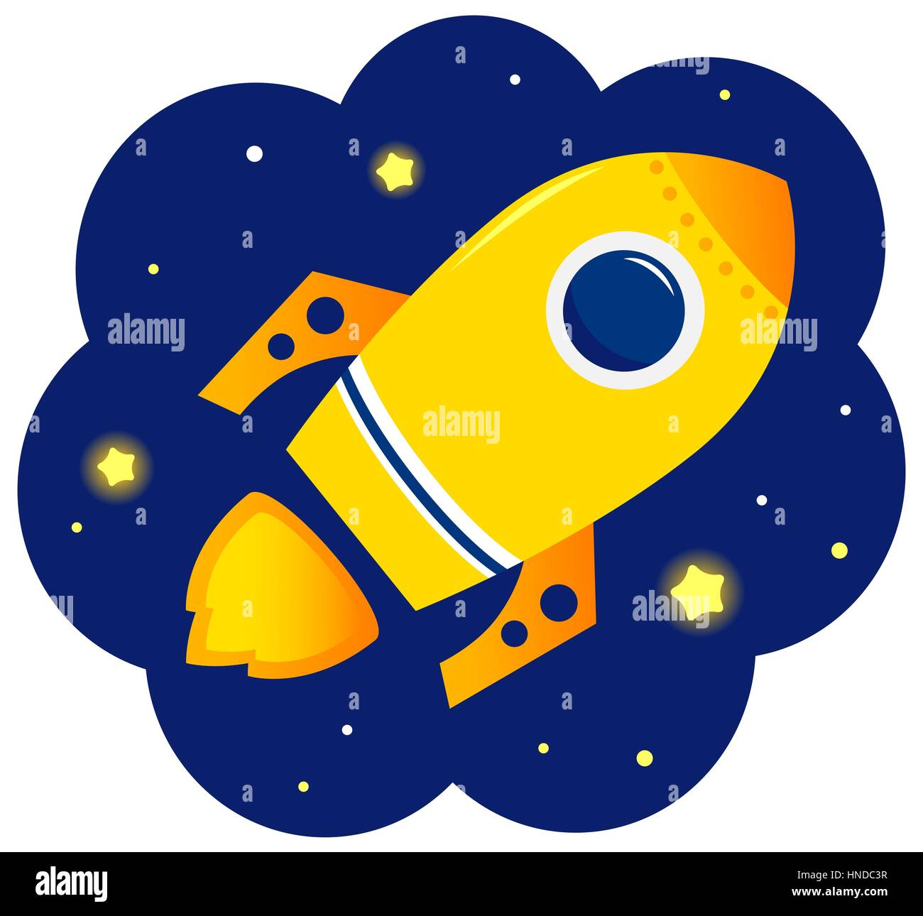 Yellow rocket in space. Cartoon illustration Stock Photo - Alamy
