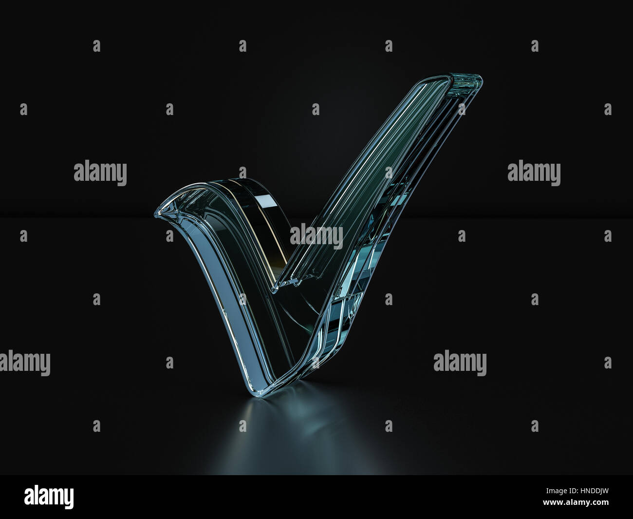 Glass check symbol on a black background. 3D illustration Stock Photo ...