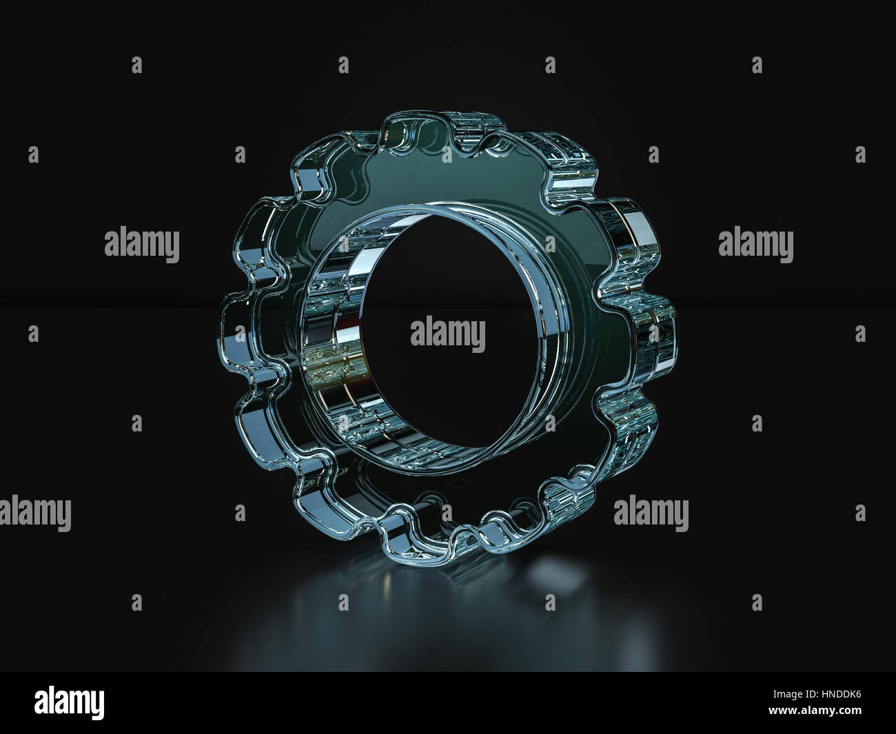 Glass gear symbol on a black background. 3D illustration Stock Photo ...