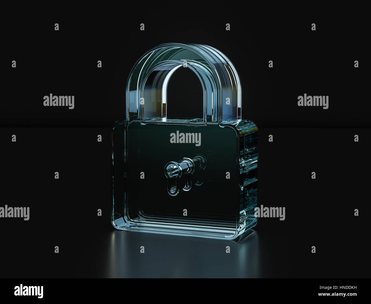 Glass padlock symbol on a black background. 3D illustration Stock Photo ...
