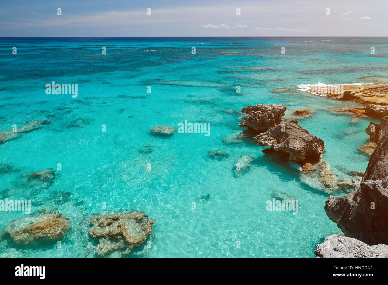 Clear blue water in coast Bermuda island. Beach crystal water with ...
