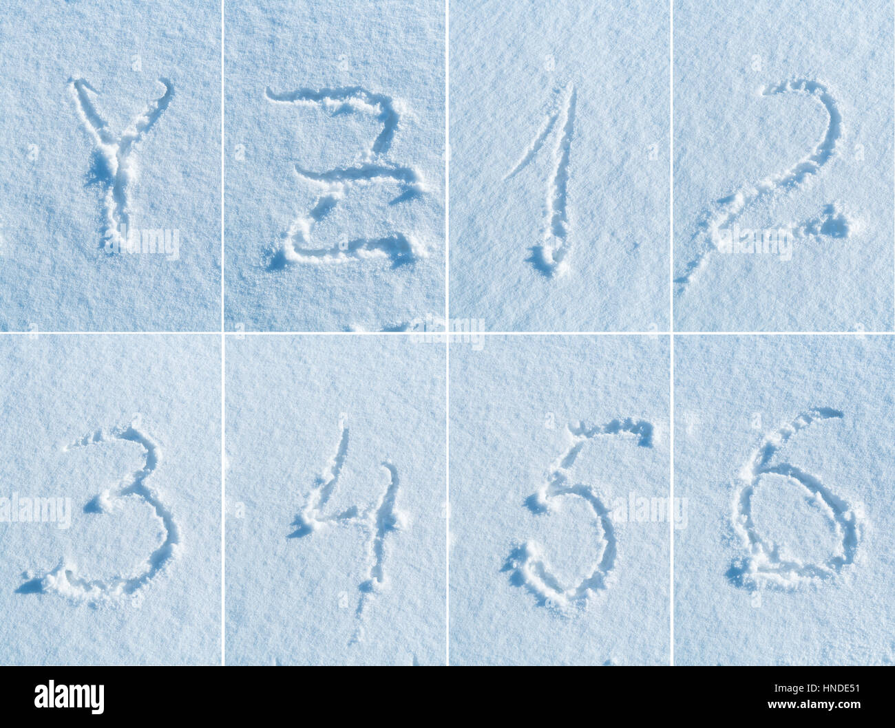 English hand-written alphabet in the snow - a complete font set of ...