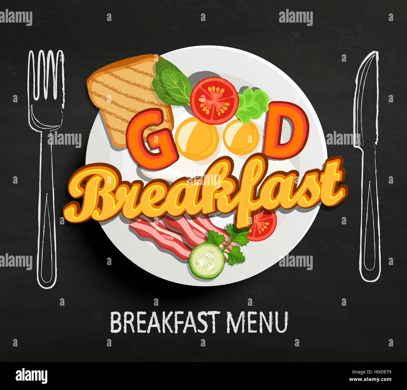 Good Breakfast lettering and hand drawn outline watercolor pan, fork ...