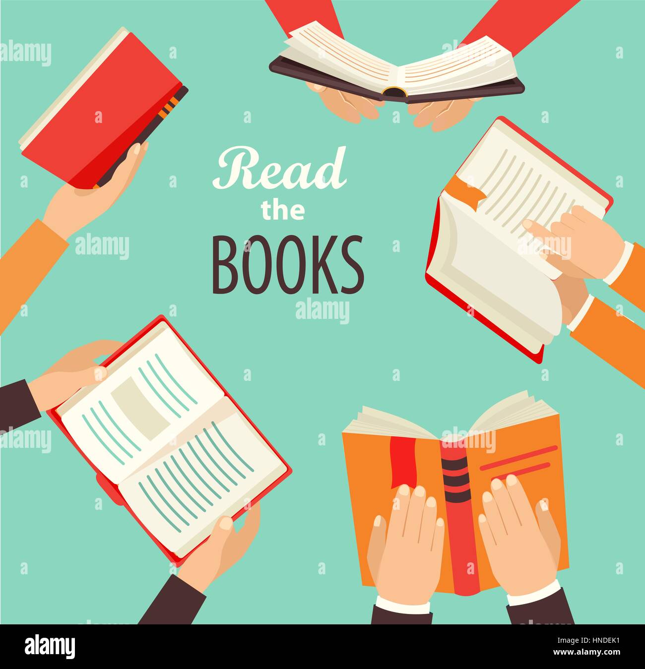 Vector set of hand holding books - icons in flat retro style Stock ...