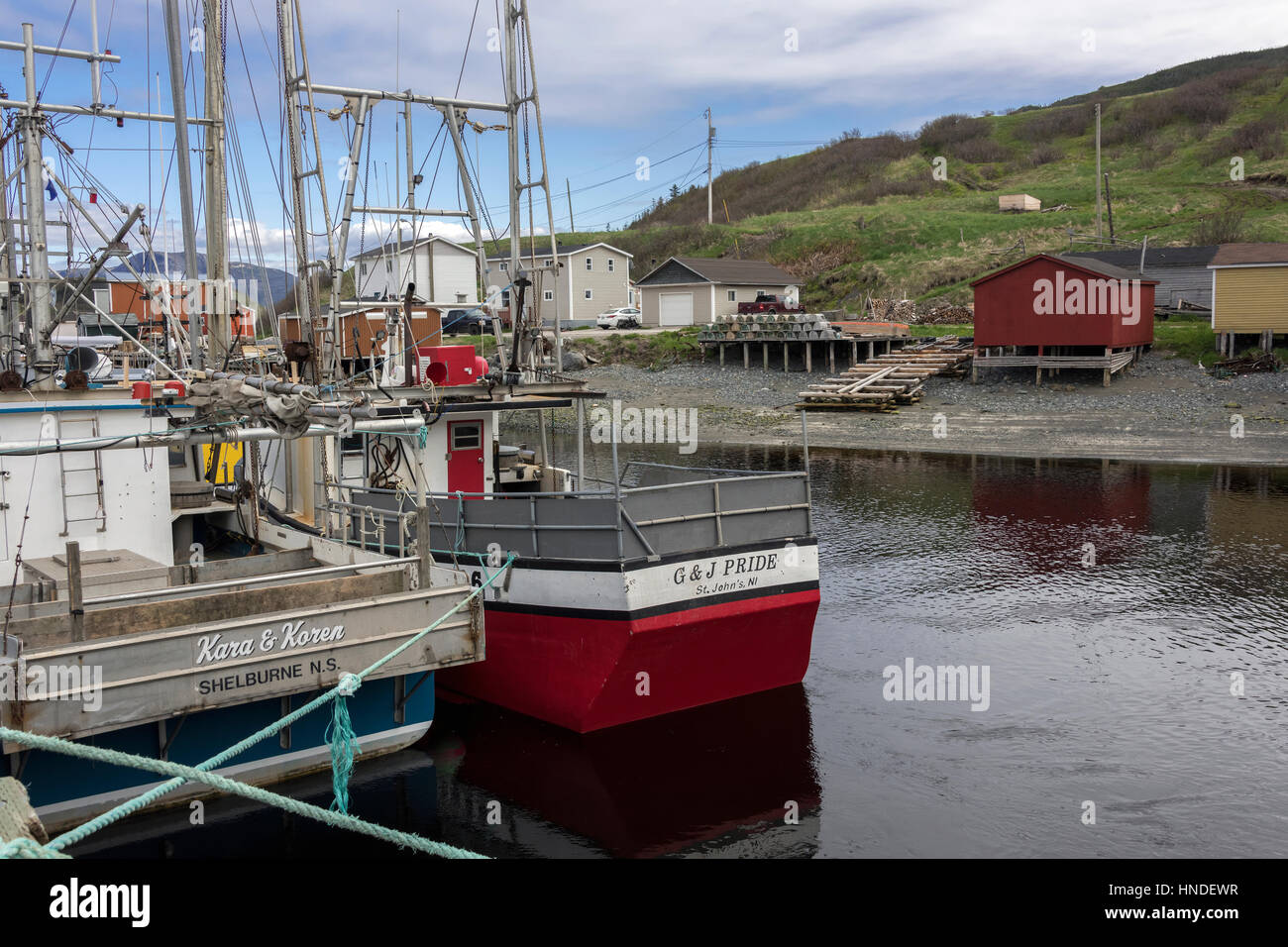 Seiners at the wharf at Trout River, Newfoundland Stock Photo - Alamy