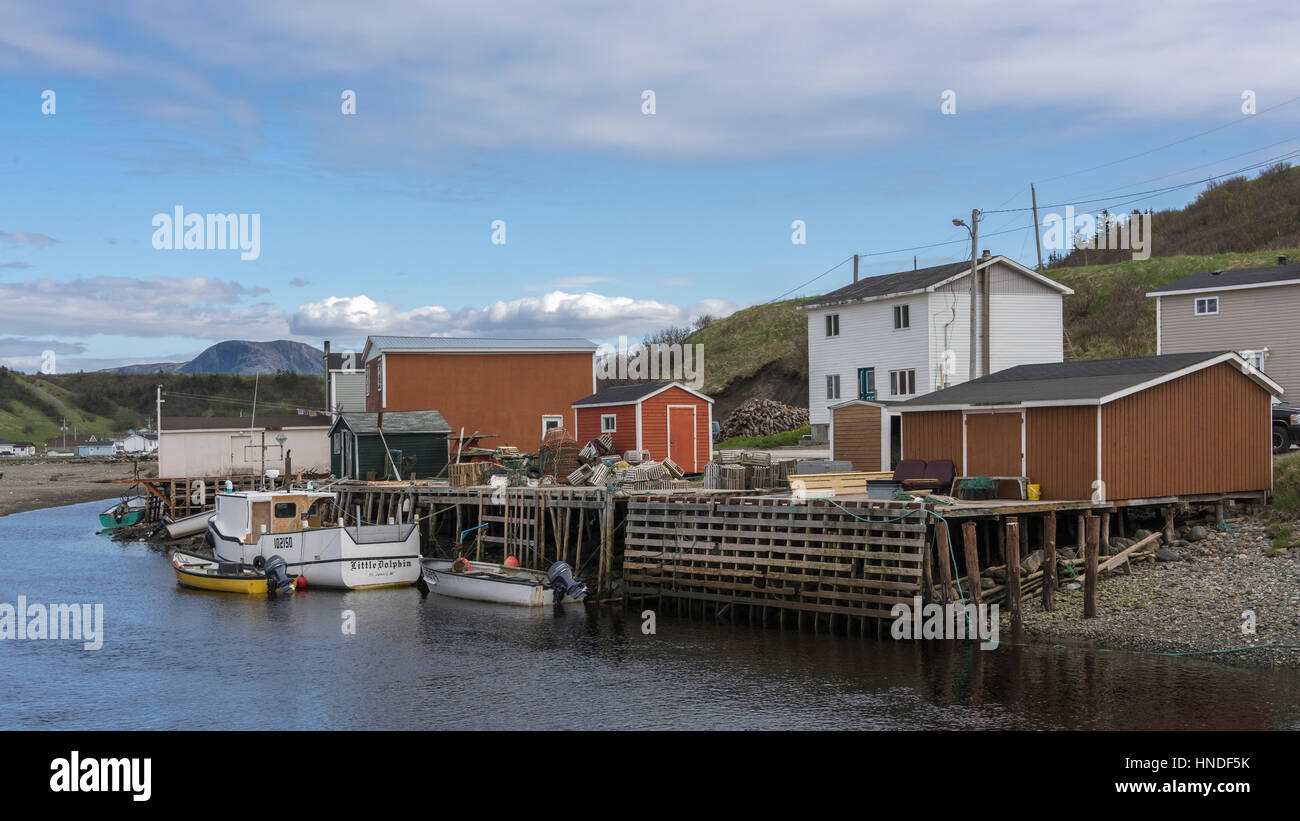 Looking inland up the river from the harbour, Trout River, Newfoundland ...