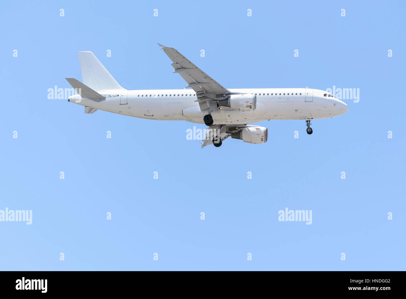 Fully white plane Airbus A320, of SmartLynx Airlines airline, is ...