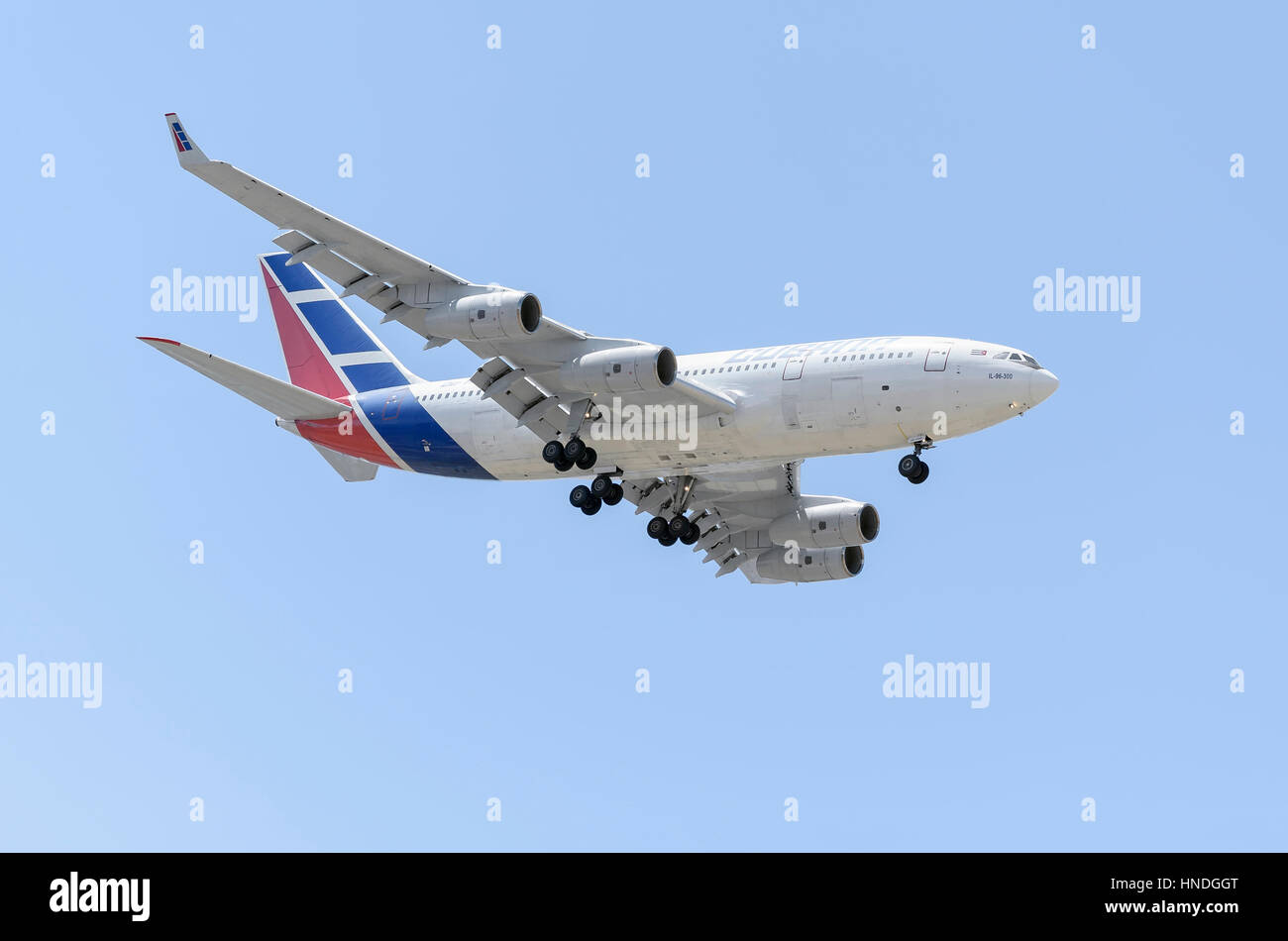 Plane Ilyushin IL-96-300, of Cubana de Aviacion airline, is landing ...