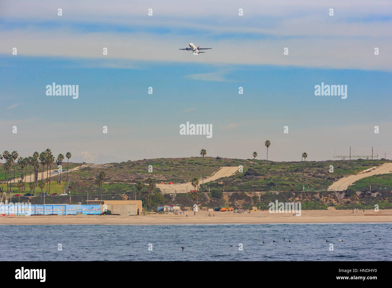 Morning view of airplane flying out the Los Angeles Stock Photo - Alamy