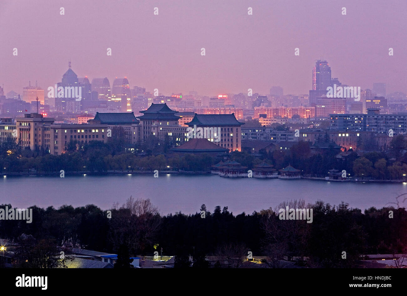 Lake of Beihai Park and west Beijing, as seen from Jingshan Park ...