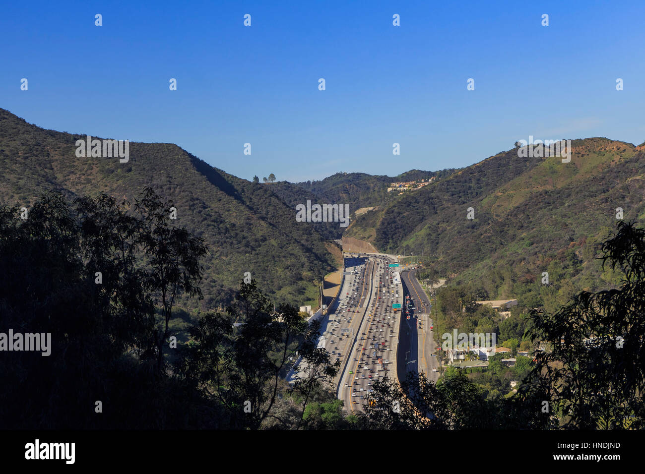 Aerial view of the 405 highway on westwood aera, Los Angeles ...