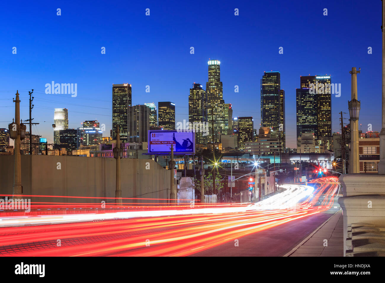 Los Angeles, JAN 24: Los Angeles downtown nightscene from 4th street on ...