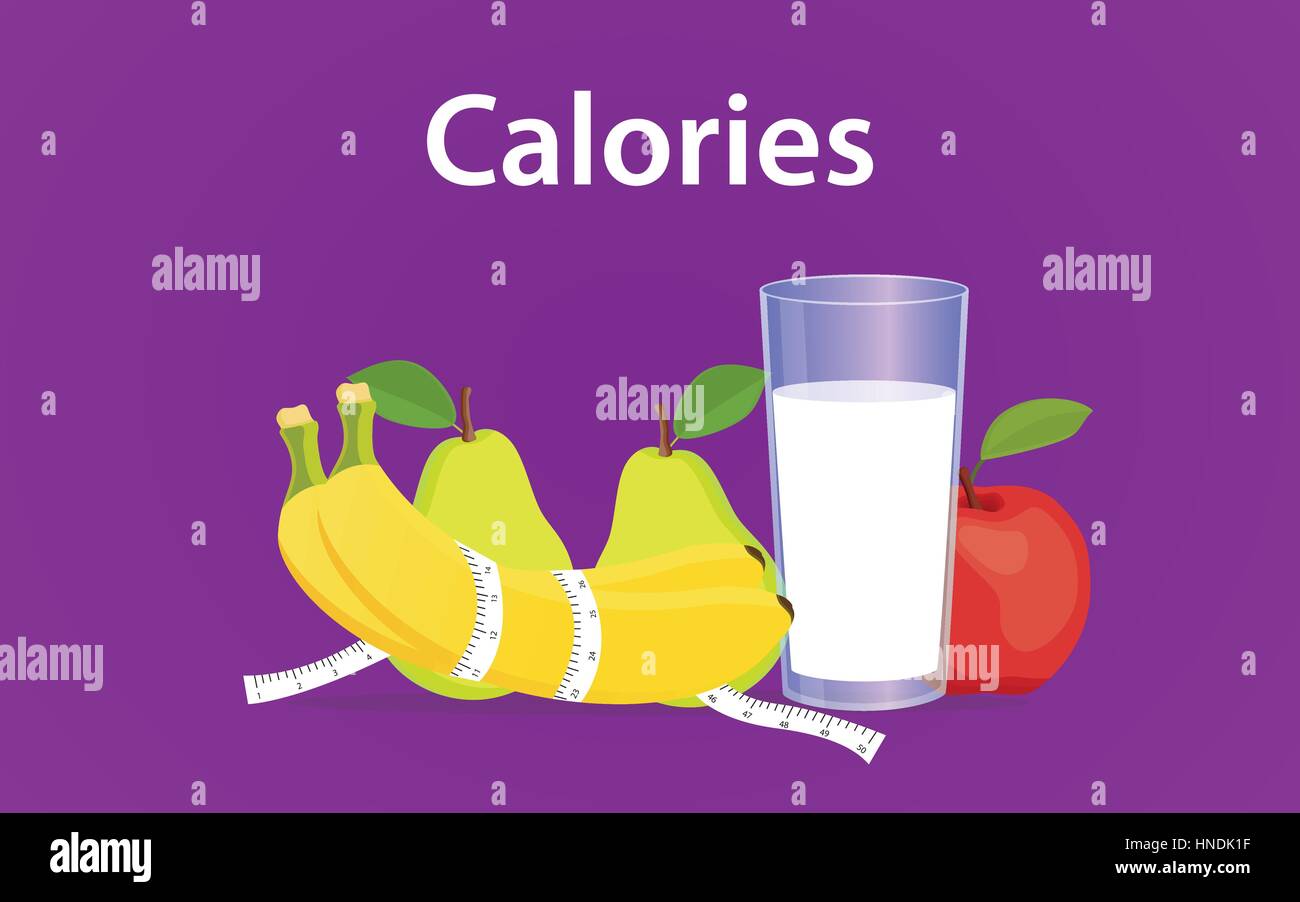 calories based diet illustration with milk, banana and apple Stock ...