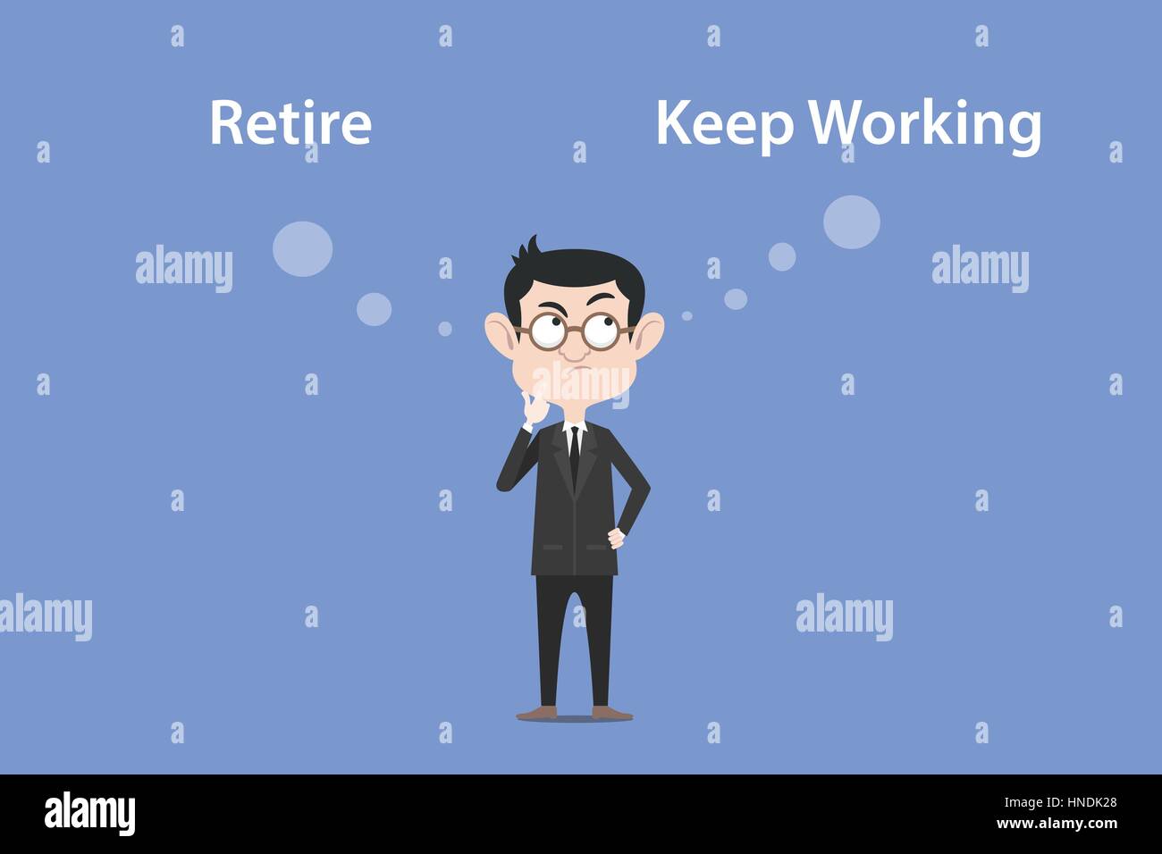 confusing to make a decision for retire or keep working illustration ...