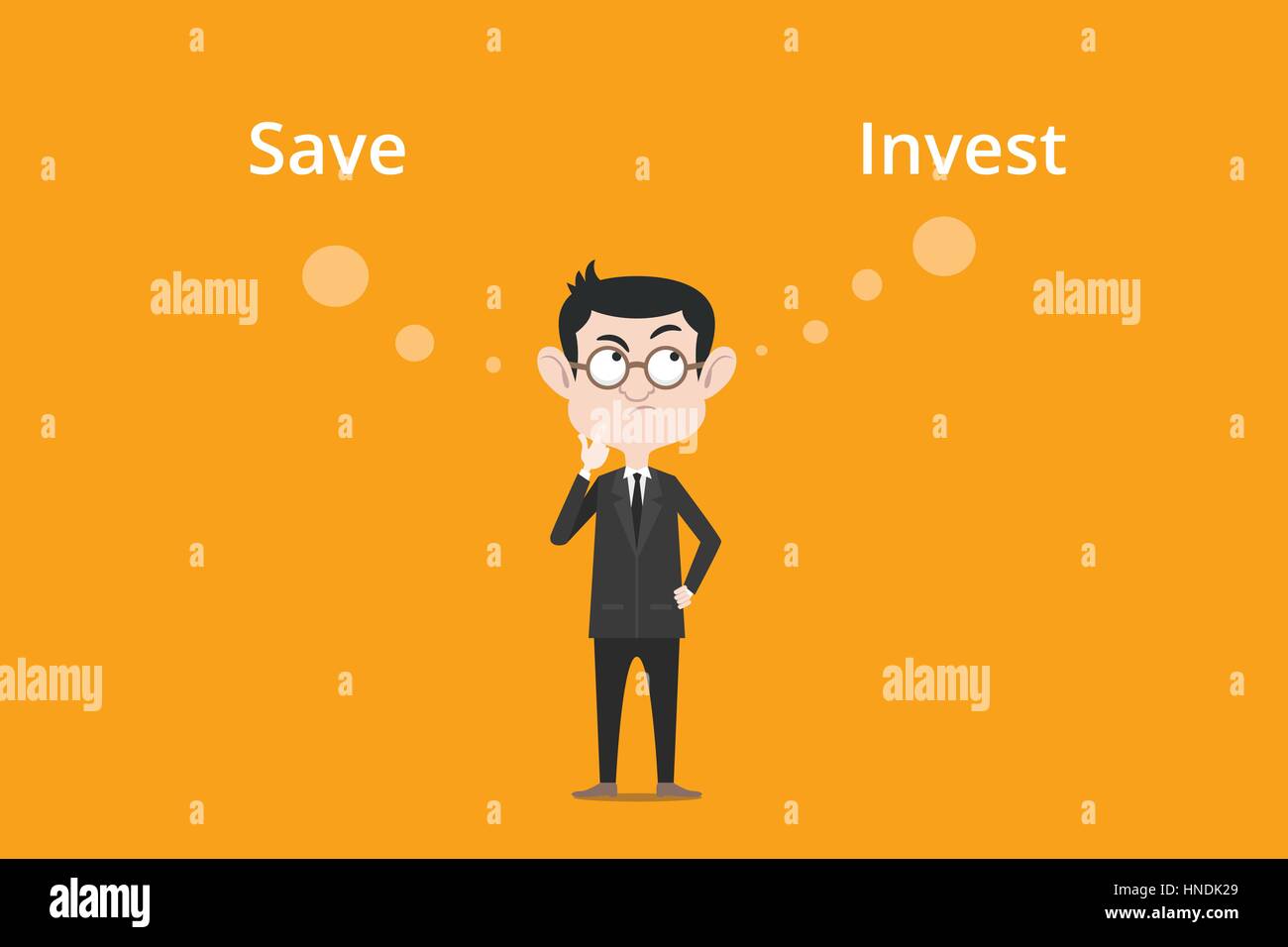 Comparing benefits between save or invest to make decision illustration ...