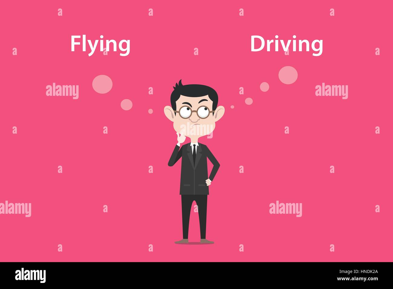 Comparing benefits between flying or driving illustration with a white ...