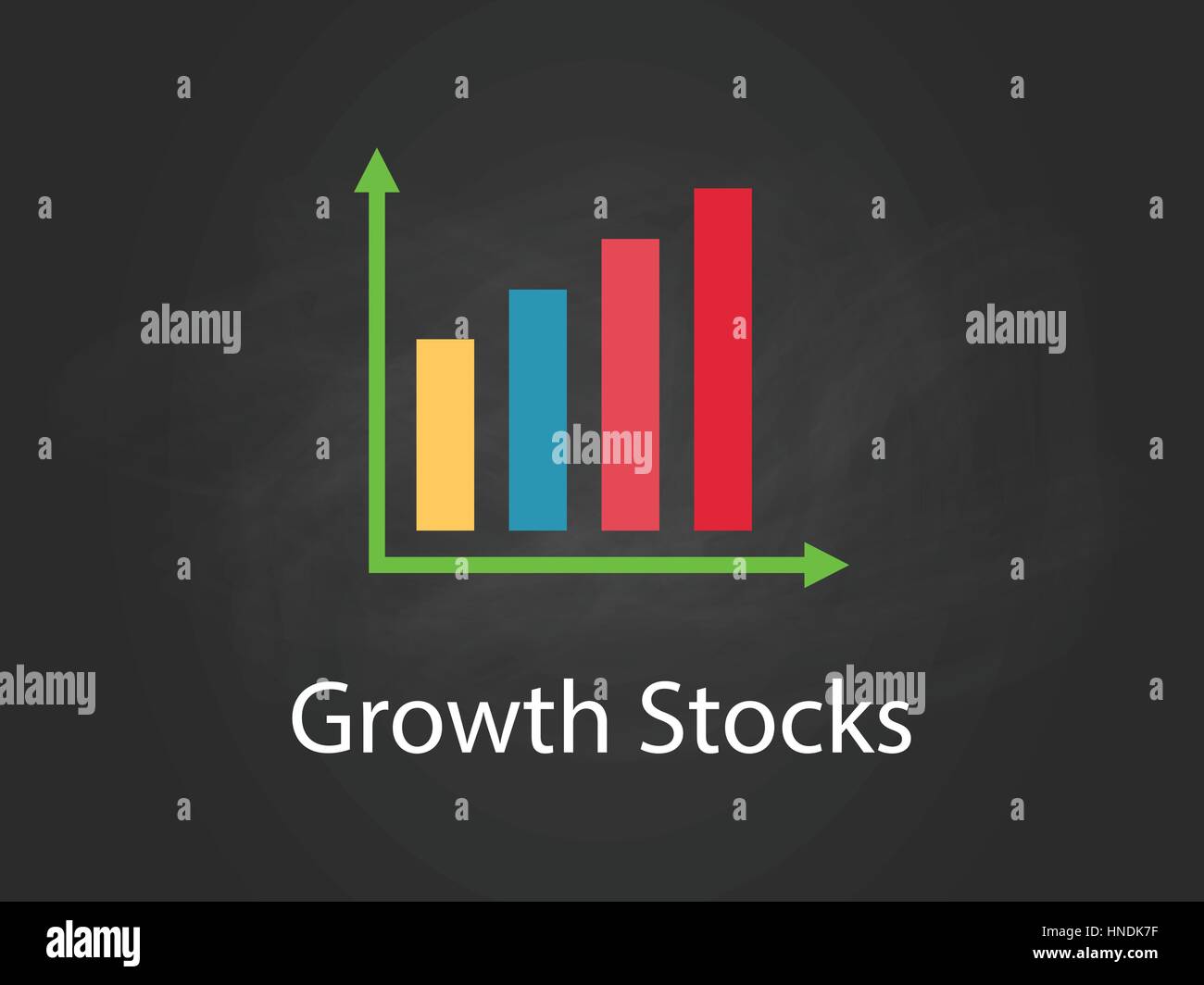 growth stocks chart illustration with colourful bar, white text and ...