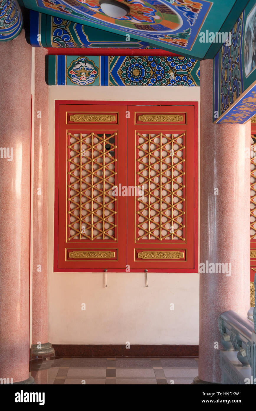 Traditional and architecture red window chinese style temple at Wat ...