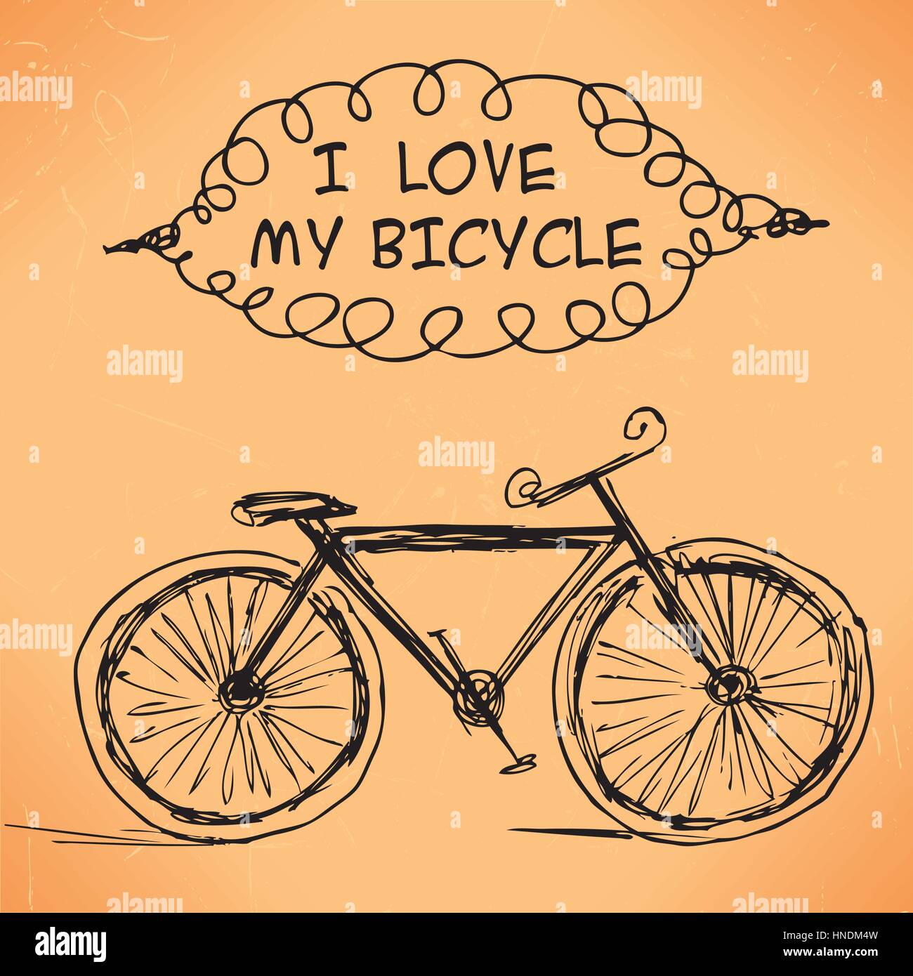 A greeting card or a postcard template with hand-drawn bicycle on ...