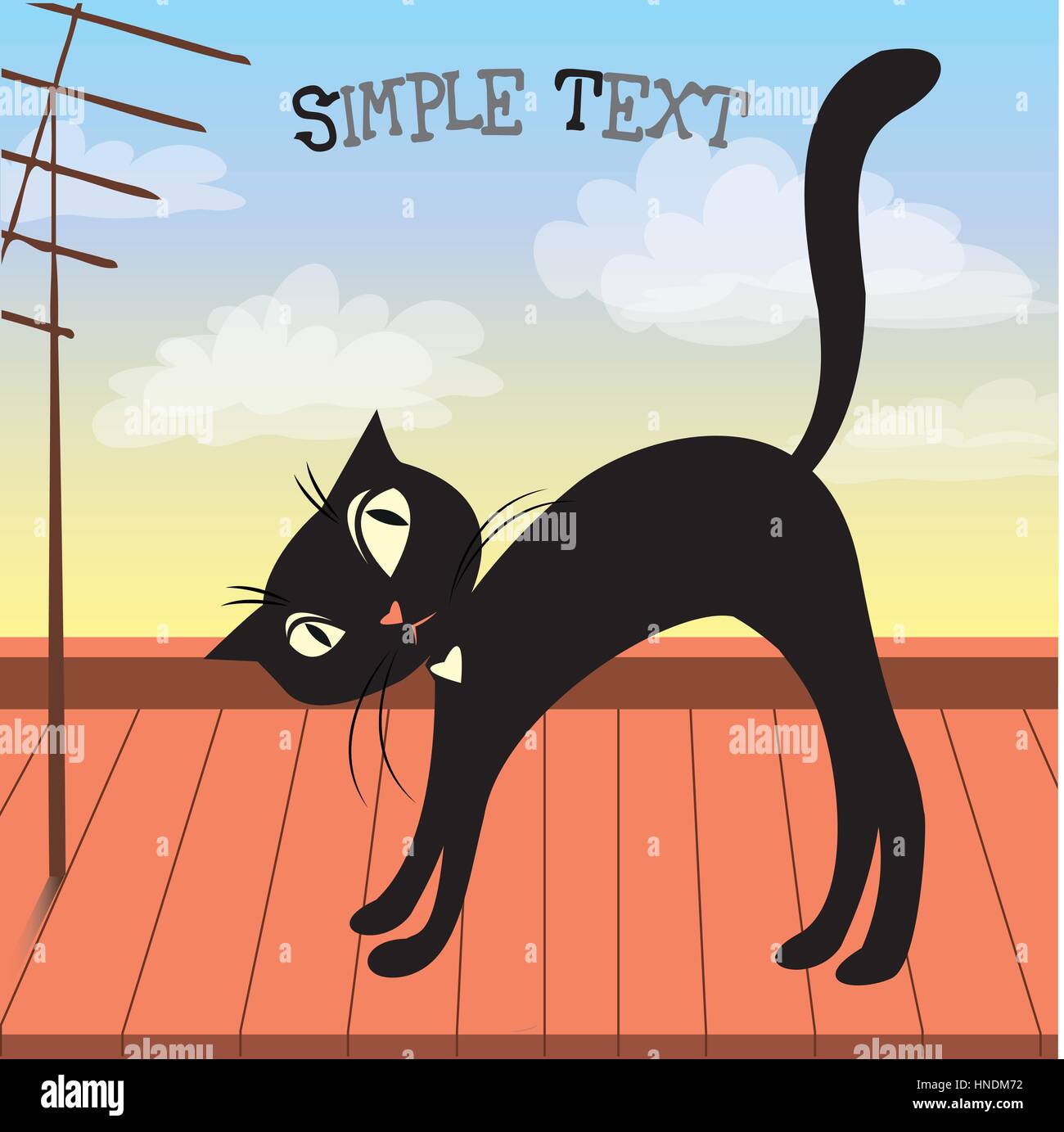 Cute black cat on the roof, vector illustration Stock Vector Image ...