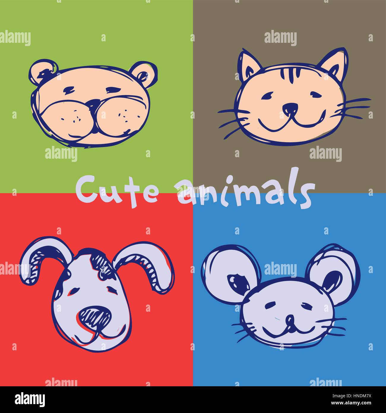 Set cute animals,hand drawing ,vector illustration Stock Vector Image ...