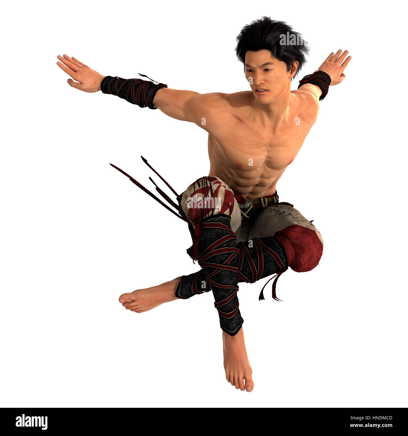 3D rendering of a fighting monk isolated on white background Stock ...