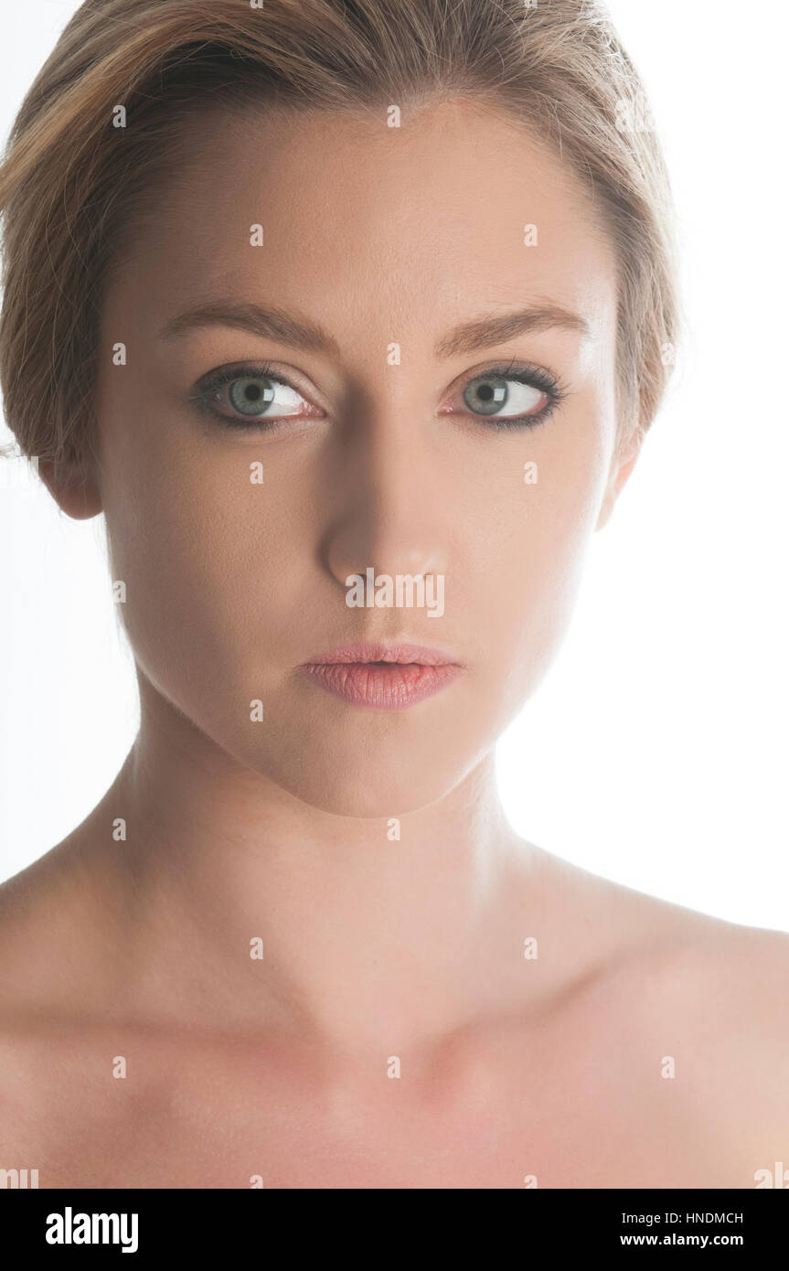 Worried blonde beautiful woman hi-res stock photography and images - Alamy
