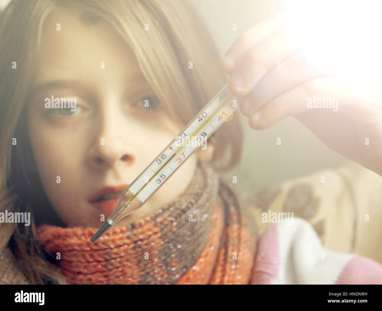 small child falls ill, treatment and prevention, soft light effect ...