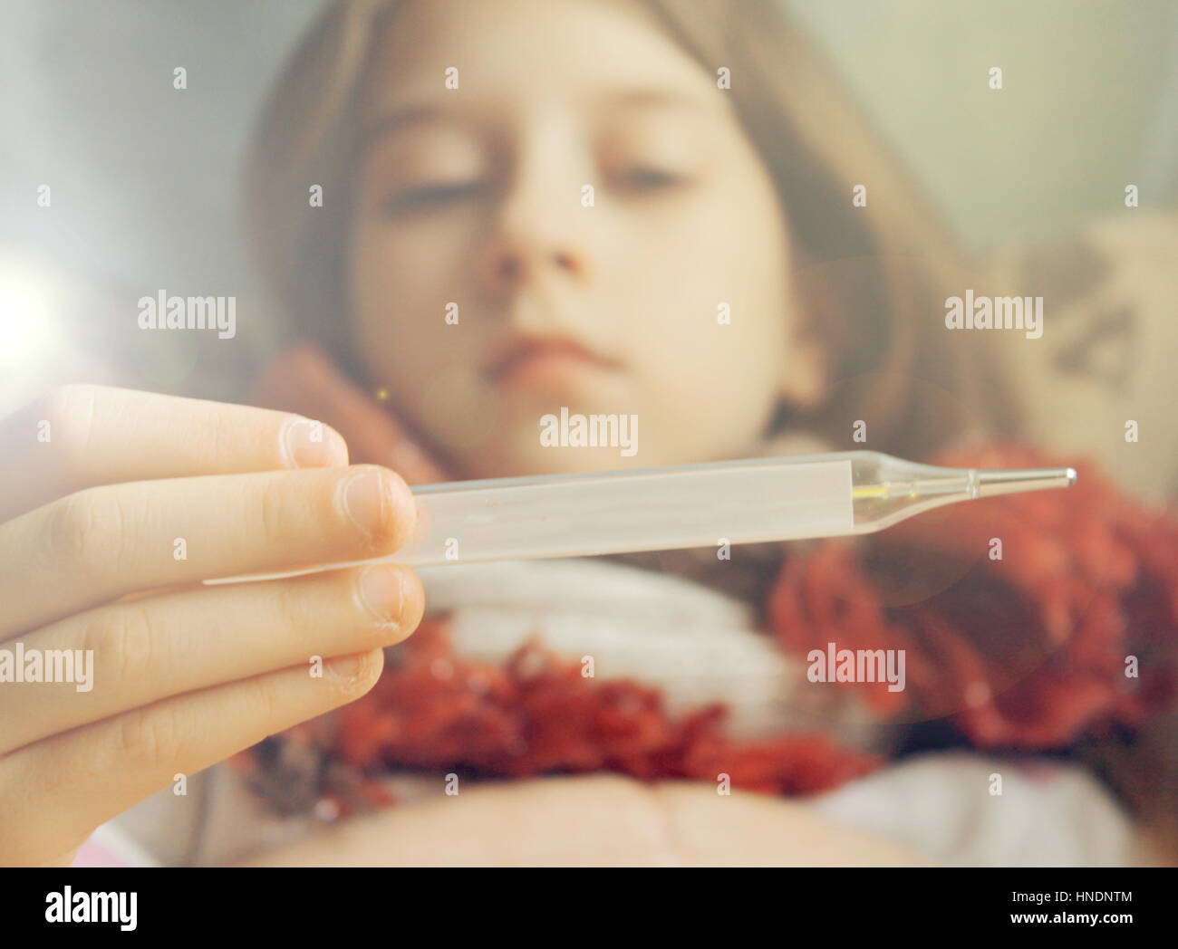 small child falls ill, treatment and prevention, soft light effect ...