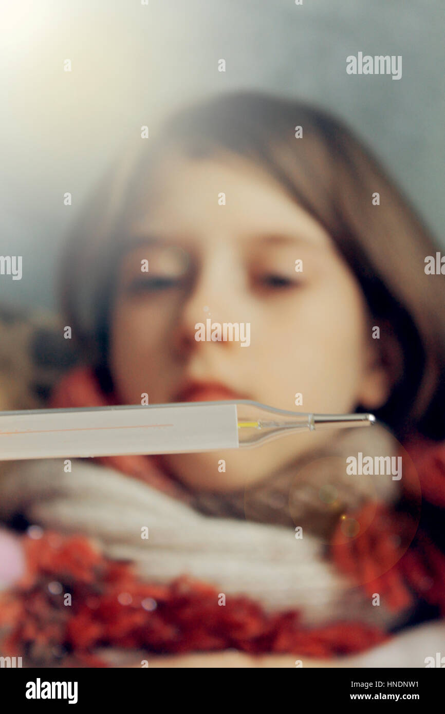 small child falls ill, treatment and prevention, soft light effect ...