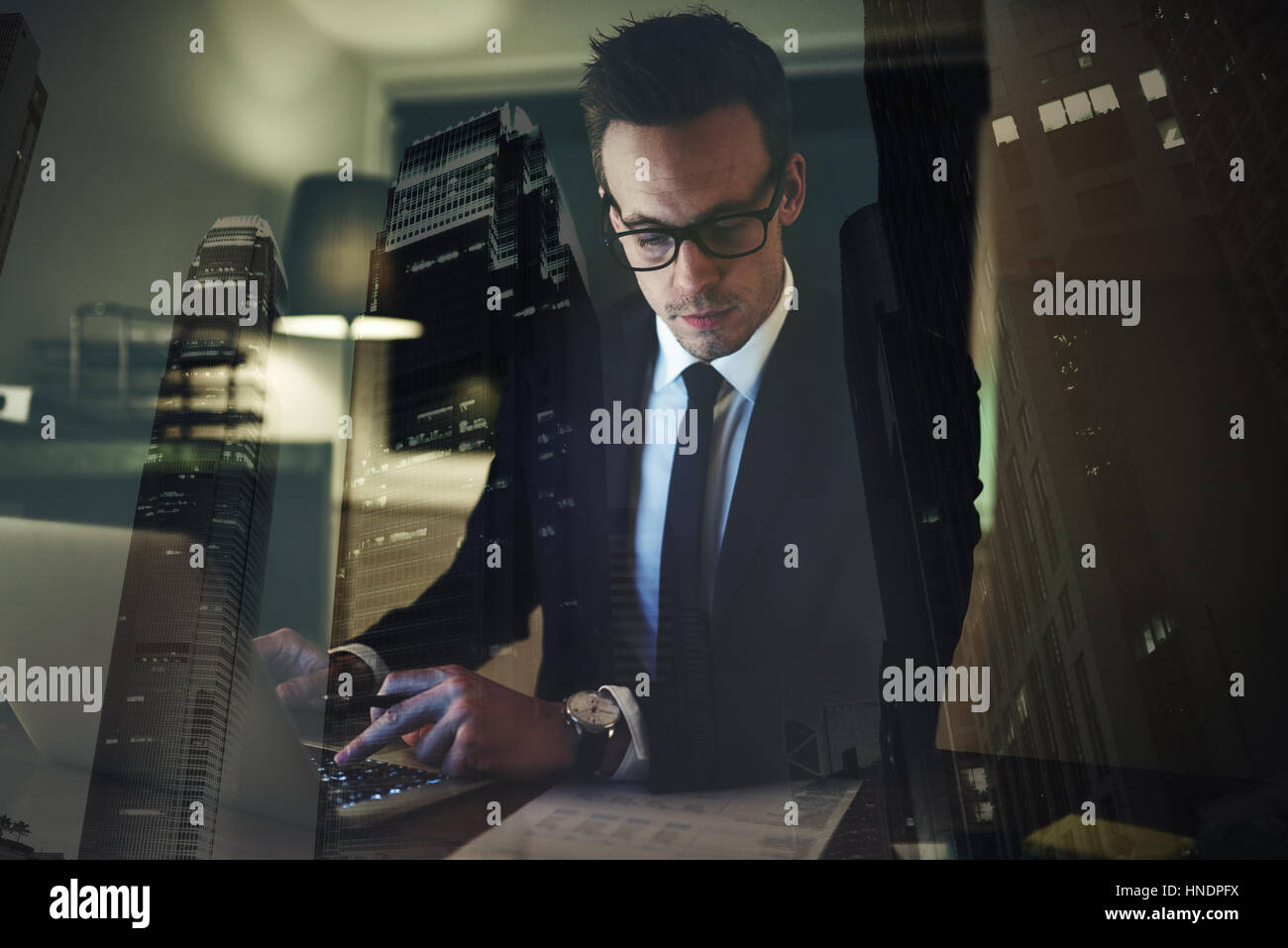 close up of executive business man with laptop working concentrated ...