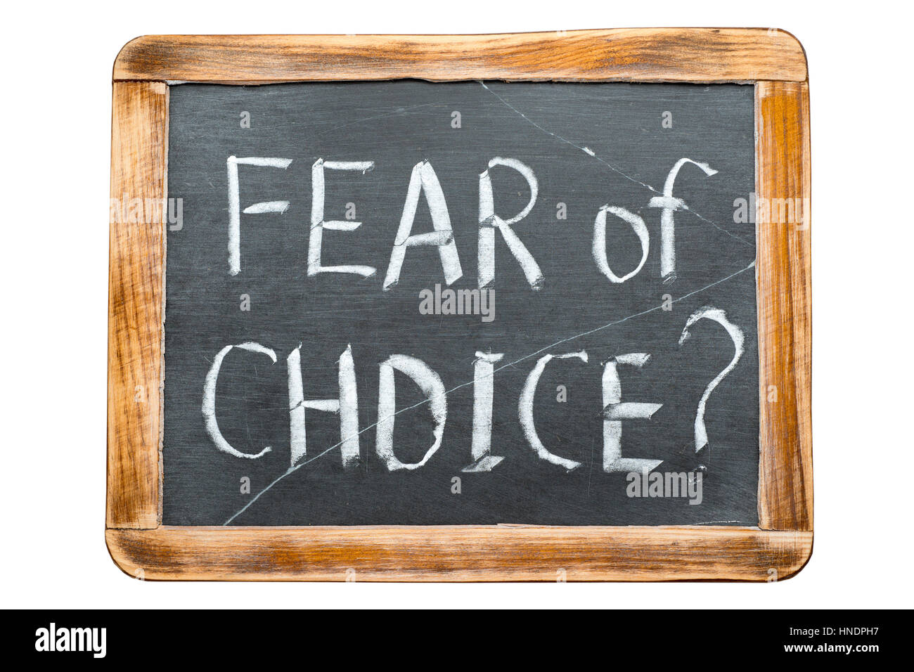 fear of choice question handwritten on vintage school slate board ...