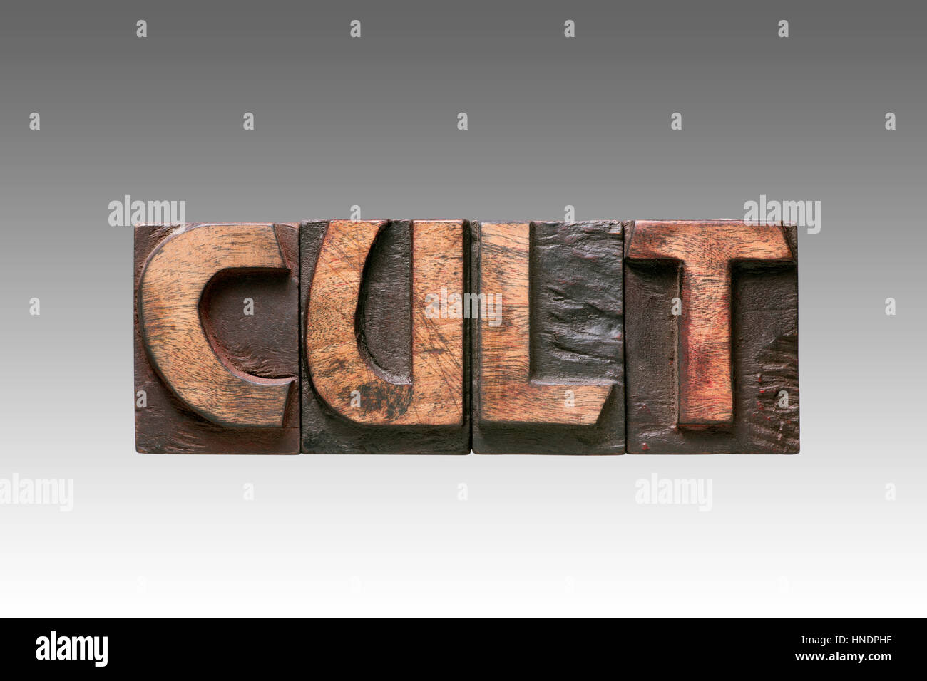 cult word assembled from vintage wooden typography letters isolated on ...