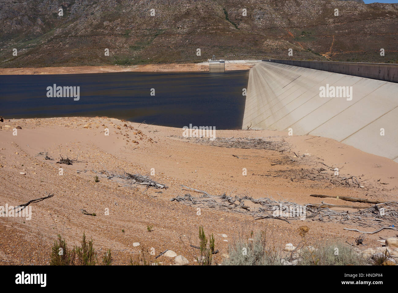 Extremely low water level in Berg River dam near Franschhoek in the ...