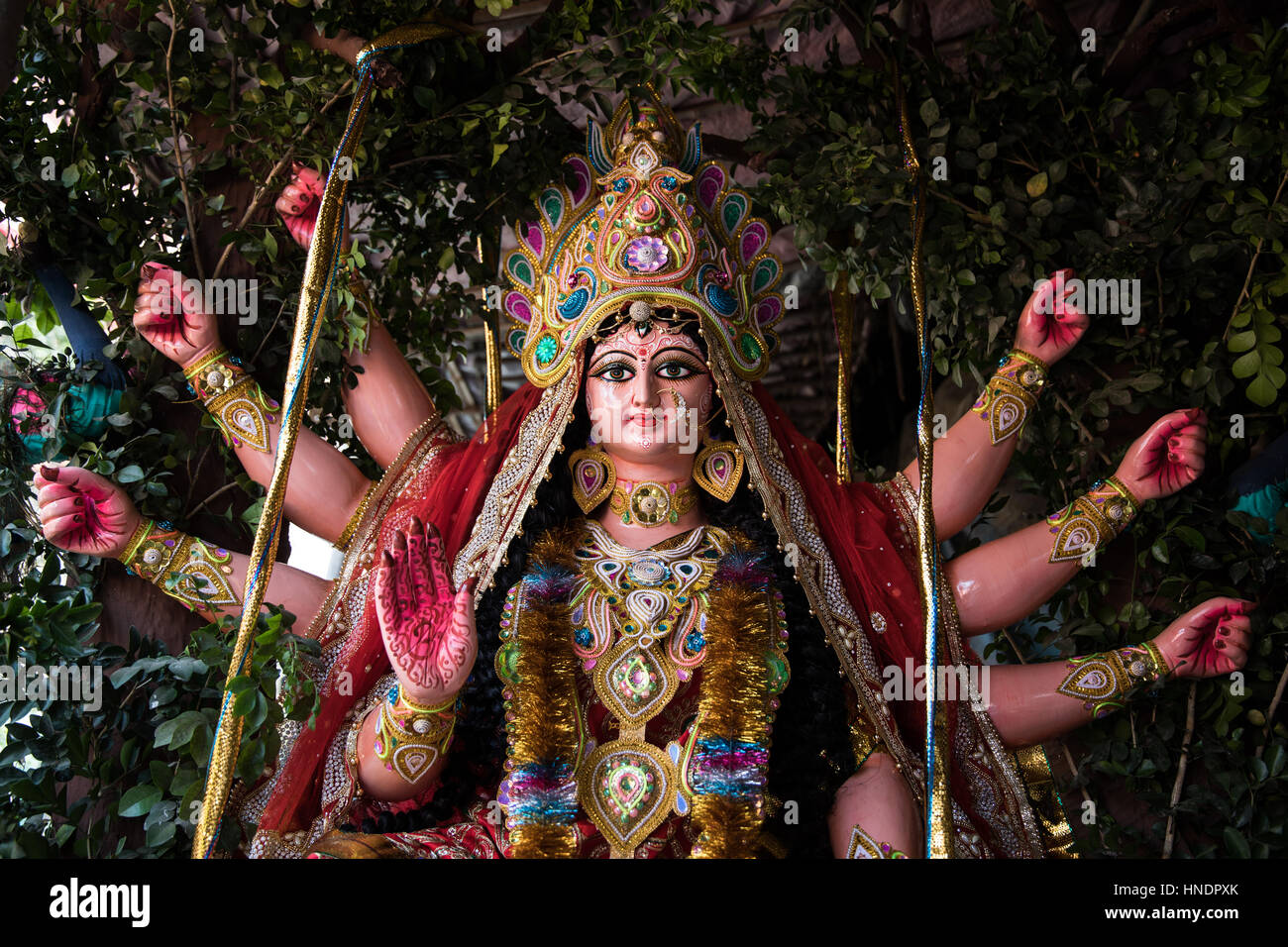 Idols of Hindu gods and goddesses are made and painted in Kumortuli, a ...