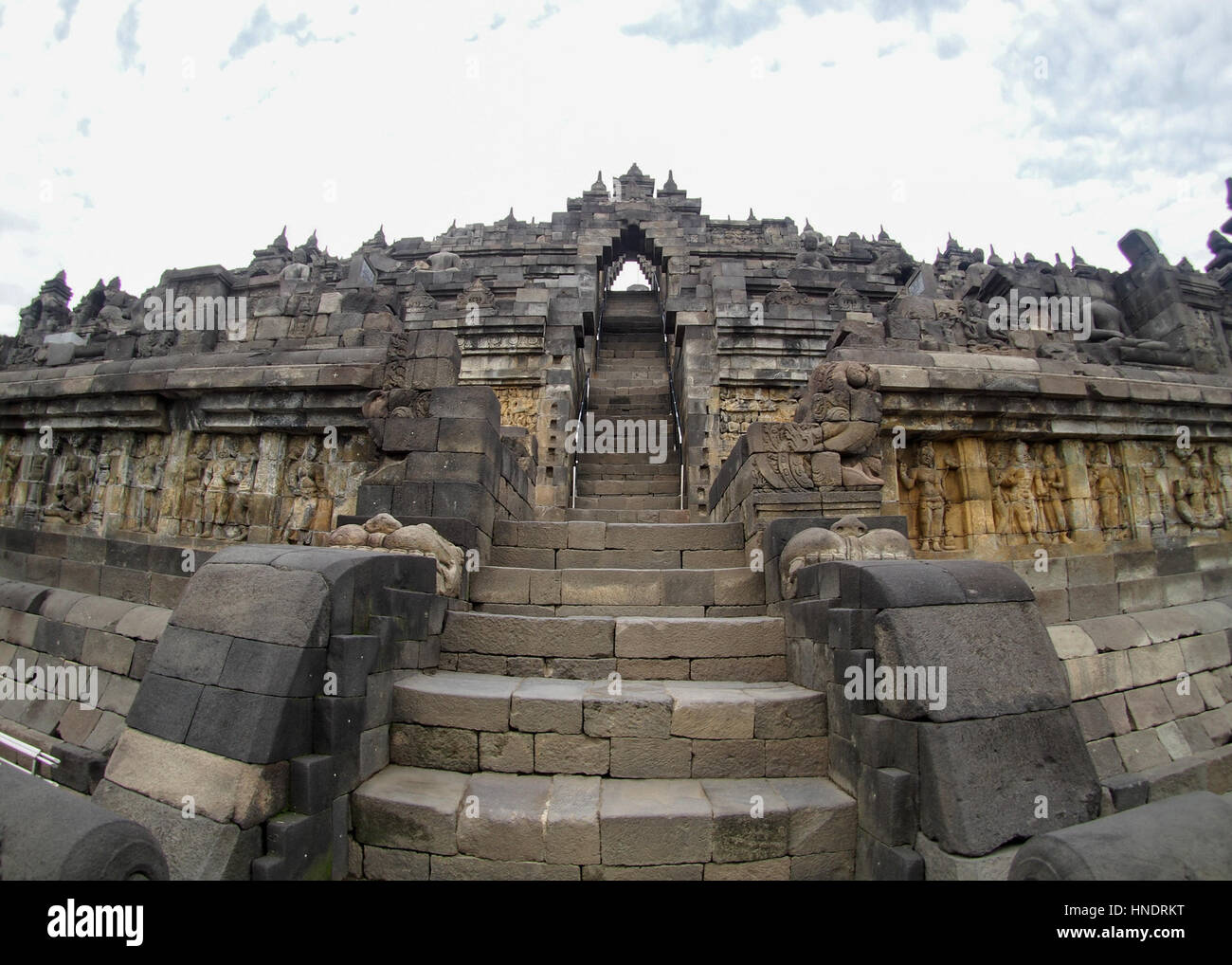 A fisheye view of the ancient temple of Borobudur near Yogyakarta ...