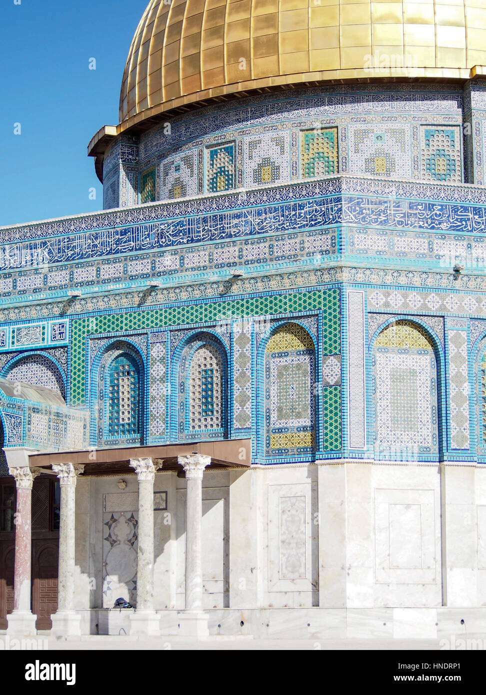 A detail of the gold-domed mosque on the Temple Mount in Jerusalem ...