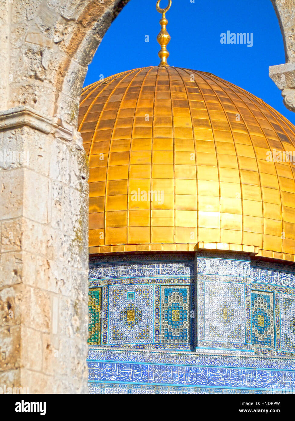 A detail of the gold-domed mosque on the Temple Mount in Jerusalem ...
