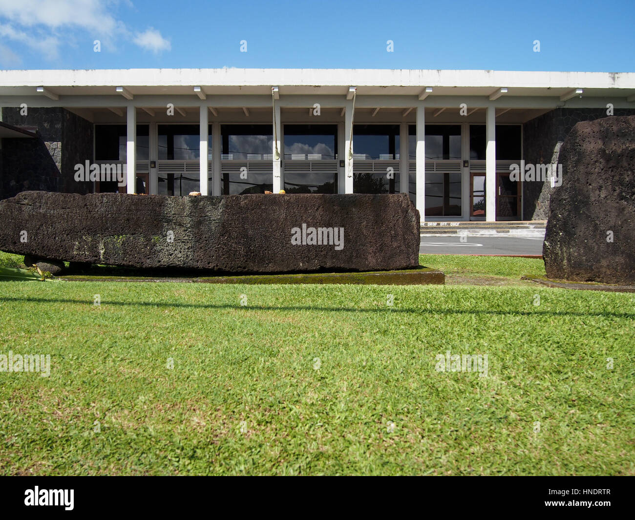 The historic Naha stone in front of the Hilo Public Library in Hawaii ...