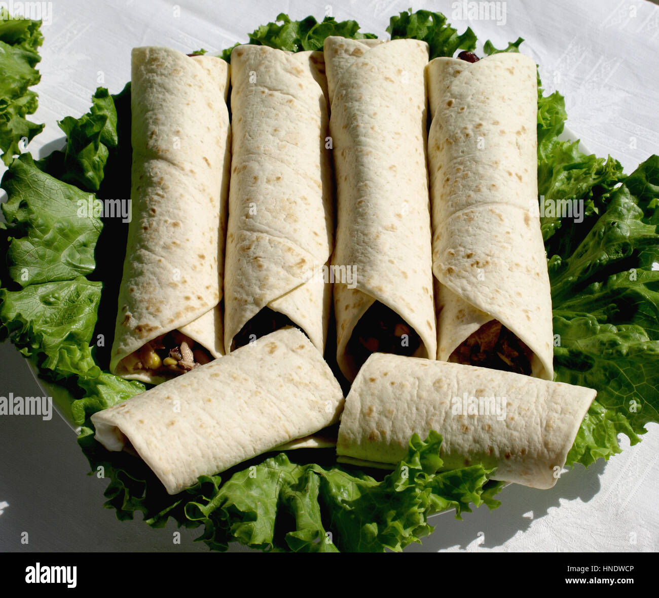 Tortilla Wraps With Roasted Chicken Fillet Stock Photo - Alamy