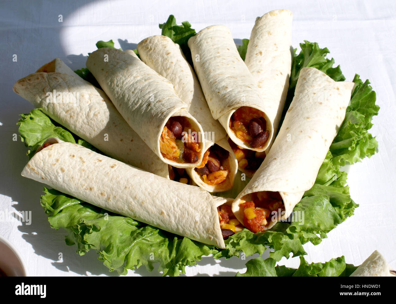 Tortilla Wraps With Roasted Chicken Fillet Stock Photo - Alamy