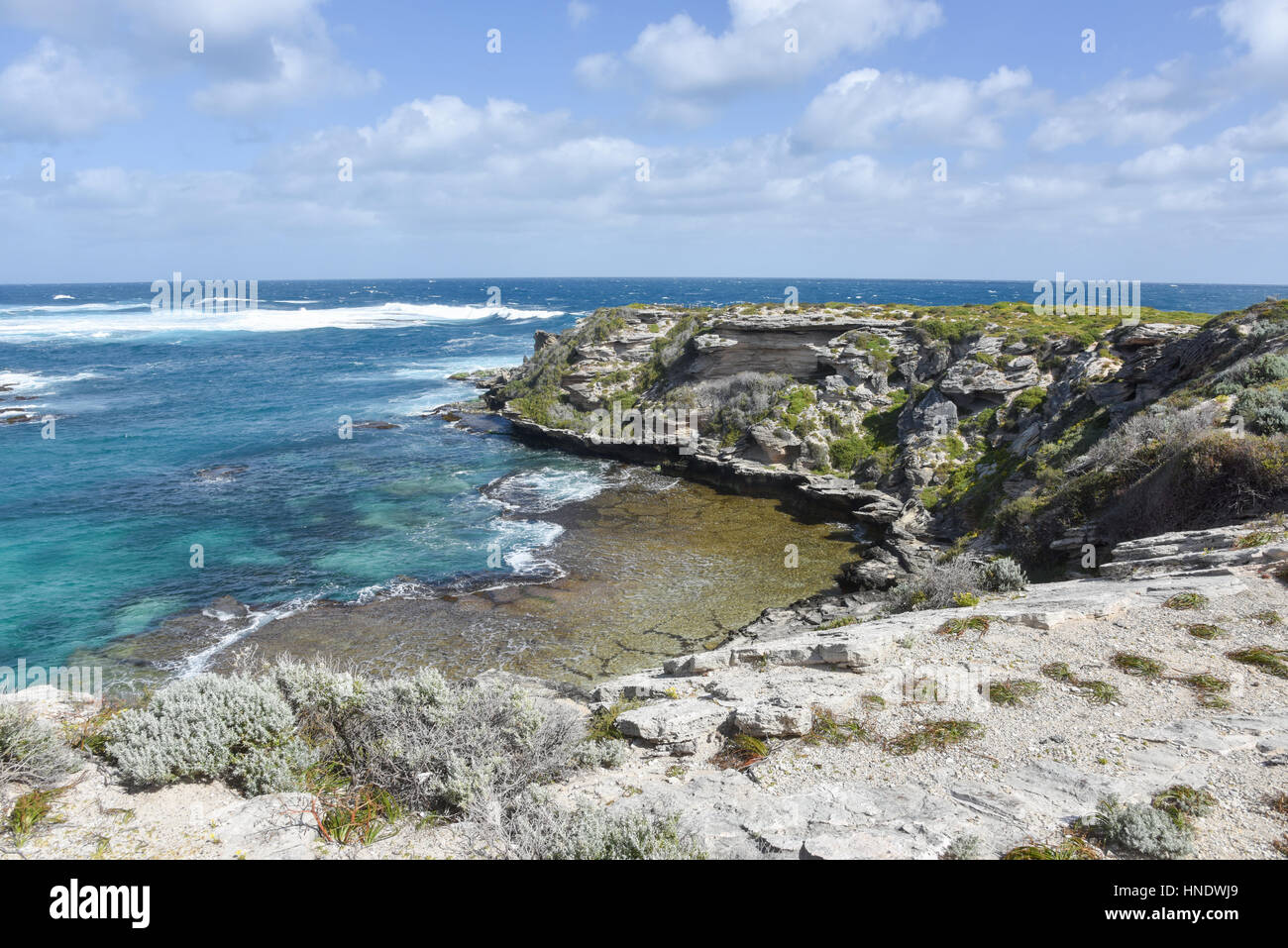 Rocky bay at the Cathedral Rock Indian Ocean remote beach at Rottnest ...