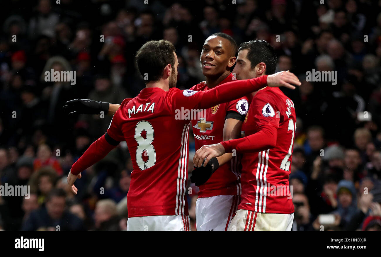 Manchester United's Anthony Martial (centre) celebrates scoring his ...